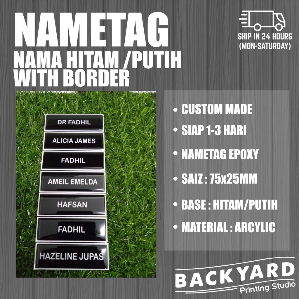 Nametag Epoxy Nama Hitam Putih Acrylic With Border 75x25mm | Shopee ...