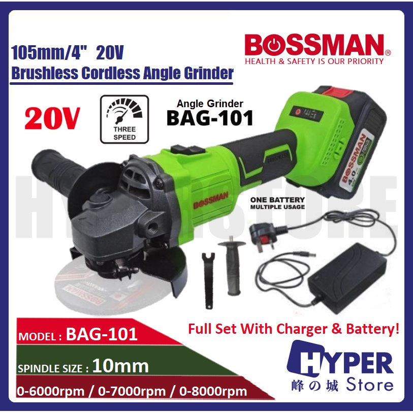 BOSSMAN 105mm 20V Cordless Brushless Angle Grinder With 3 Speed Control ...