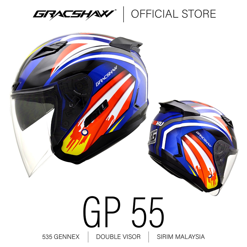 Gracshaw Gennex MotoGP Series- GP 55 /Open Face/ Double Visor Helmet ...
