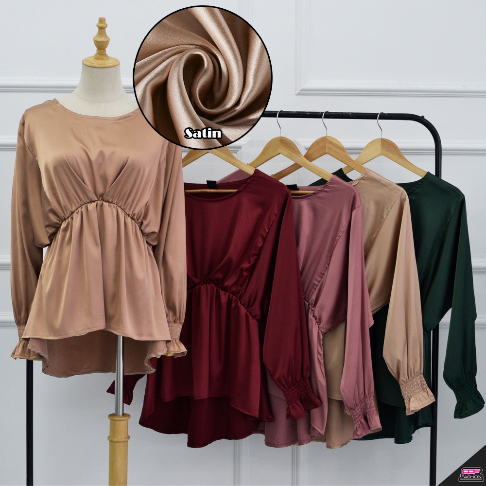 PPF 69095 Elegant Premium Satin Batwing Peplum Blouse | Shopee Malaysia