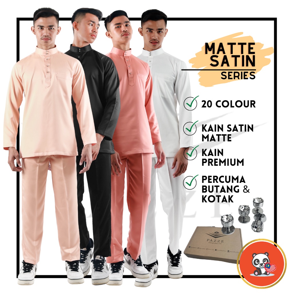 [Matte Satin] 20 Colour Baju Melayu Slim Fit Off White, Black, Baby ...
