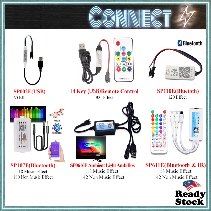 WS2812B LED Strip Light Controller SP107E SP601E SP611E SP002E SP110E ...