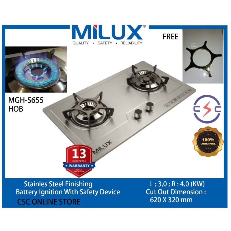 Milux Stainless Steel Body Built-in Gas Cooker Hob MGH-S655 Dapur gas ...