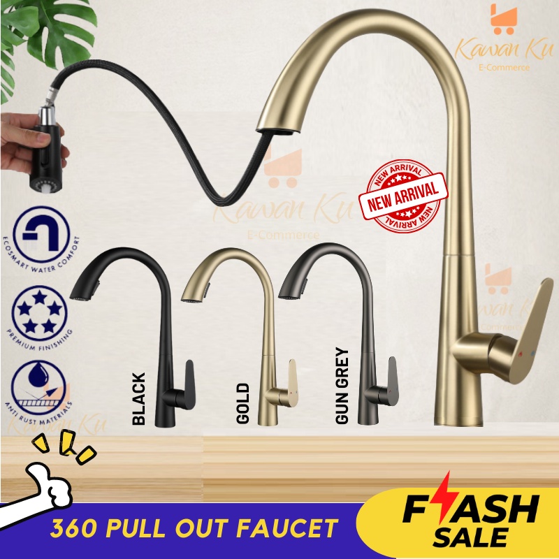 SUS 304 Stainless Steel Pull Out Pillar Kitchen Sink Tap Water Tap Paip ...