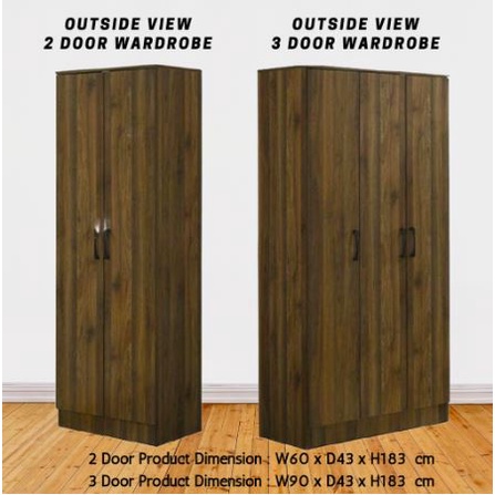 2 Door & 3 Door Wardrobe / Baju Almari / Wardrobe Wood / Cloth cupboard ...