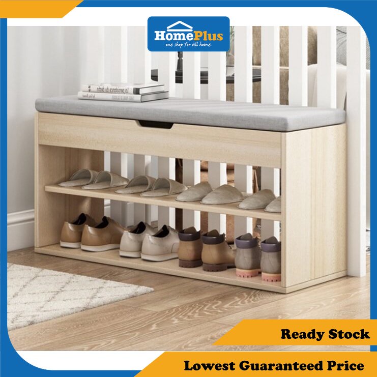 HOMEPLUS 80cm 2 Layers Wooden Shoes Bench Multi-functional Shoe Storage ...