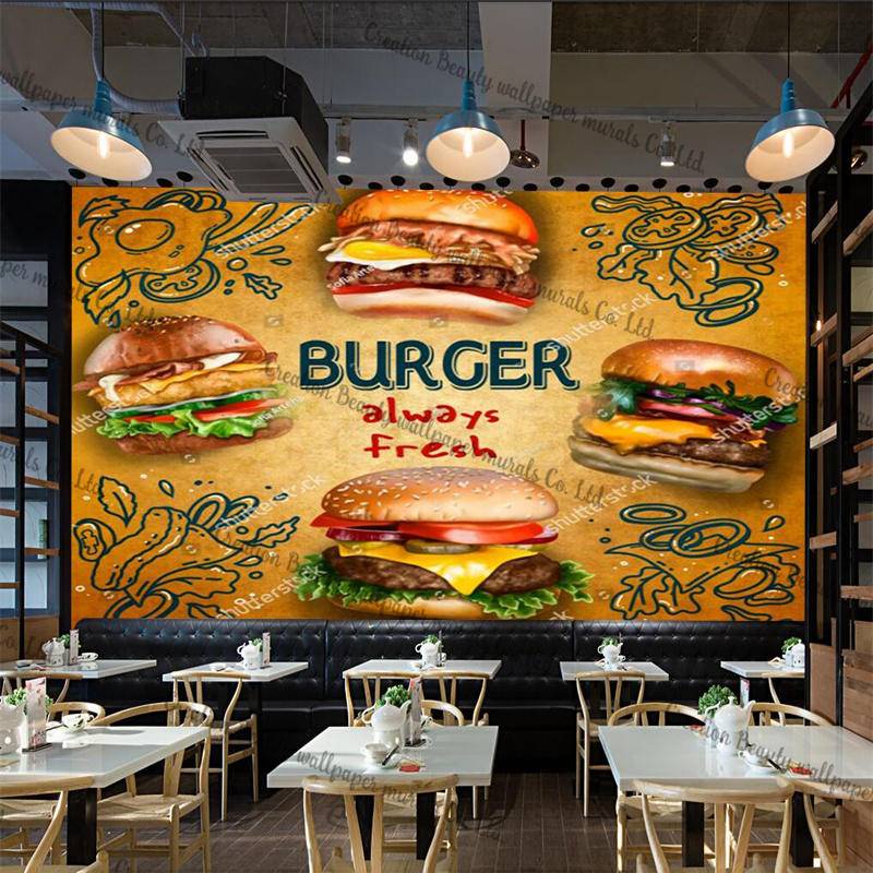 Custom American Fast Food Restaurant Industrial Decor Wallpaper mural ...