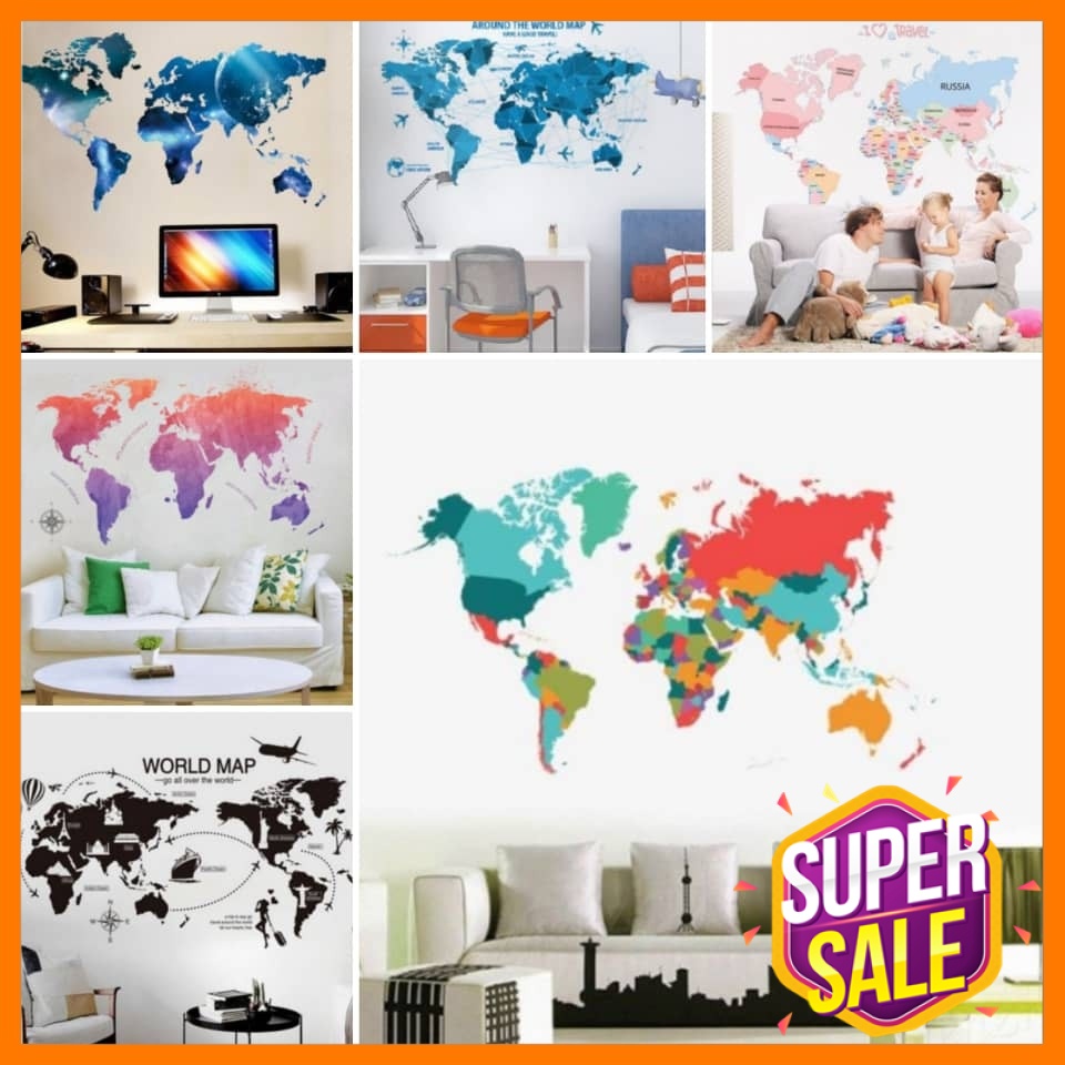 New Travel World Map Sticker Wall Art Decoration Sticker 2D Wallsticker ...