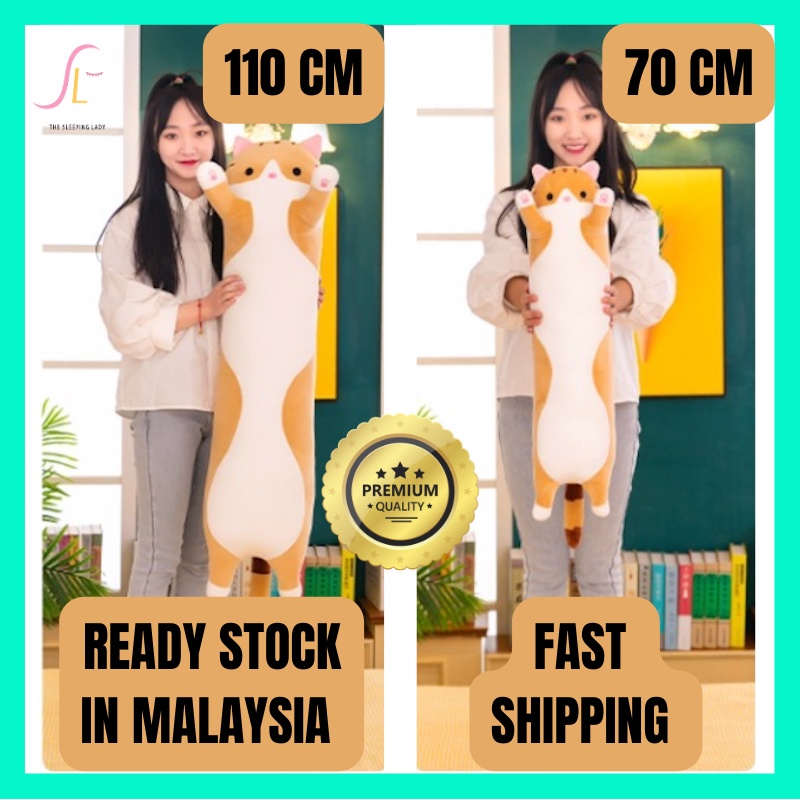 Long cat plushie pillow Anak Patung Kucing bolster stuffed toy pillow ...