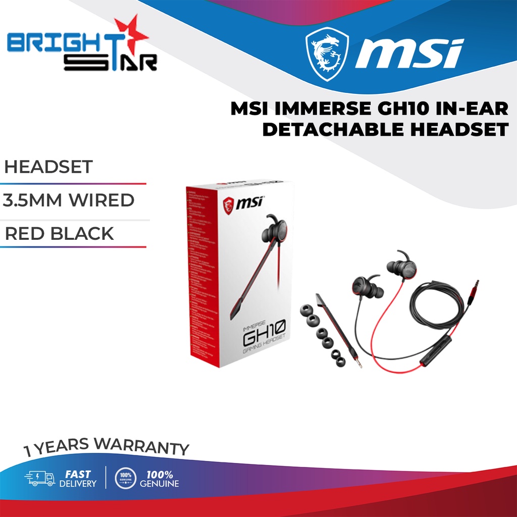 MSI IMMERSE GH10 IN-EAR DETACHABLE HEADSET / 3.5MM WIRED / RED BLACK ...