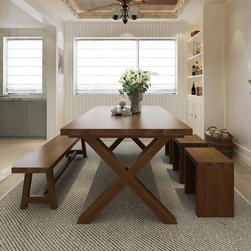 Solid wood dining table and chair combination retro log dining table ...