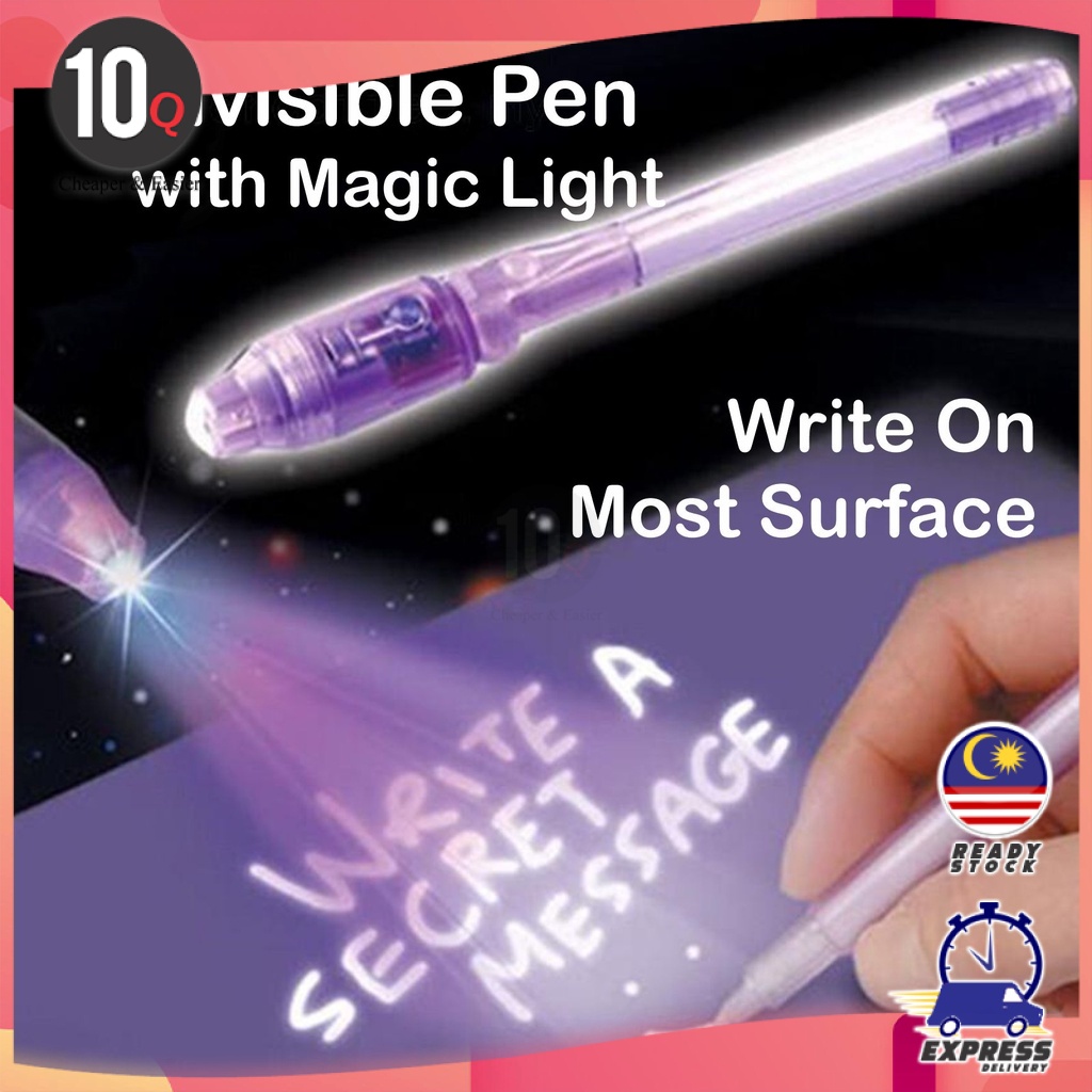 10Q Invisible Ink Spy Pen with UV Light Blacklight Pens Write On Any ...
