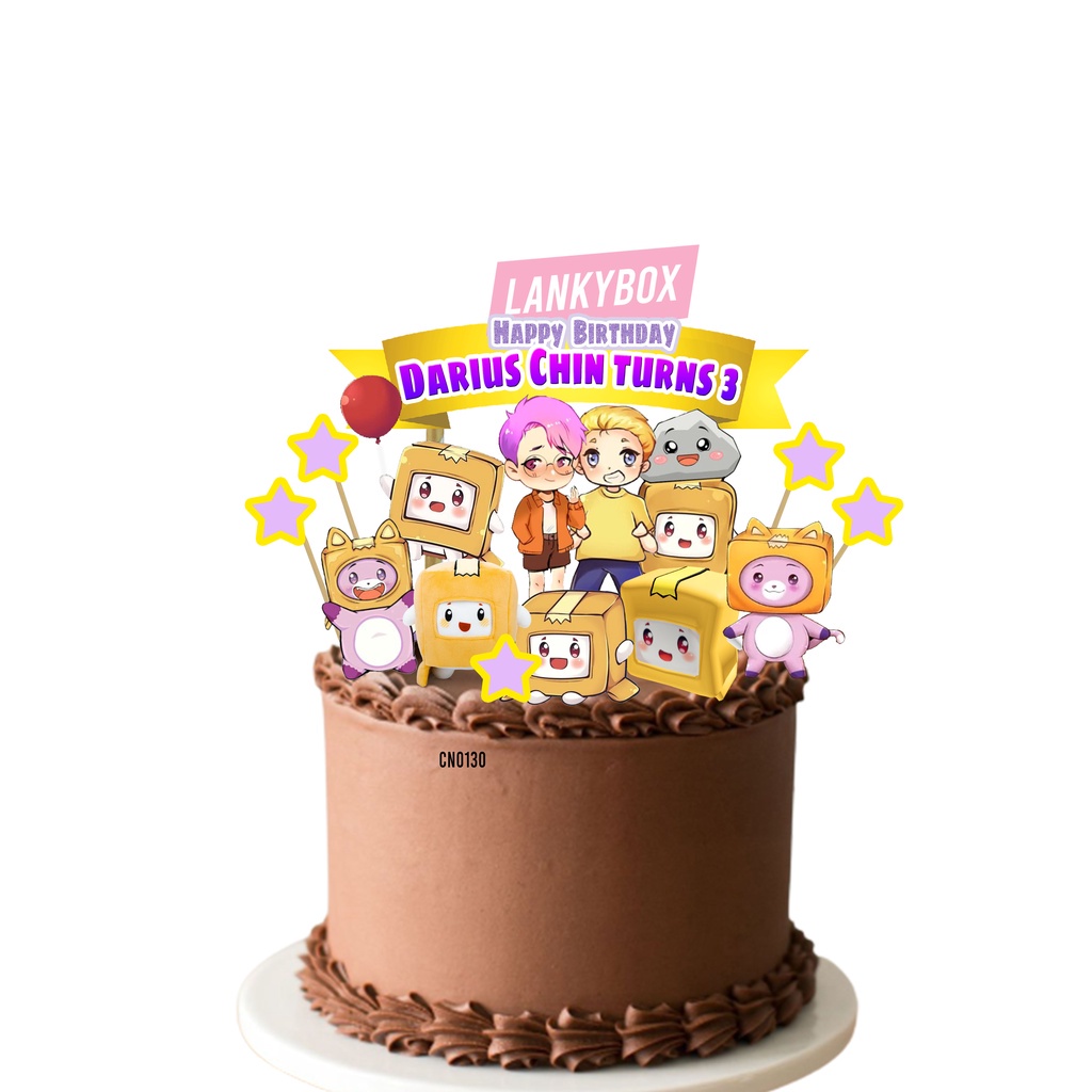 [CUSTOM NAME] Happy Birthday Cake Topper Lankybox Decoration Set Party ...