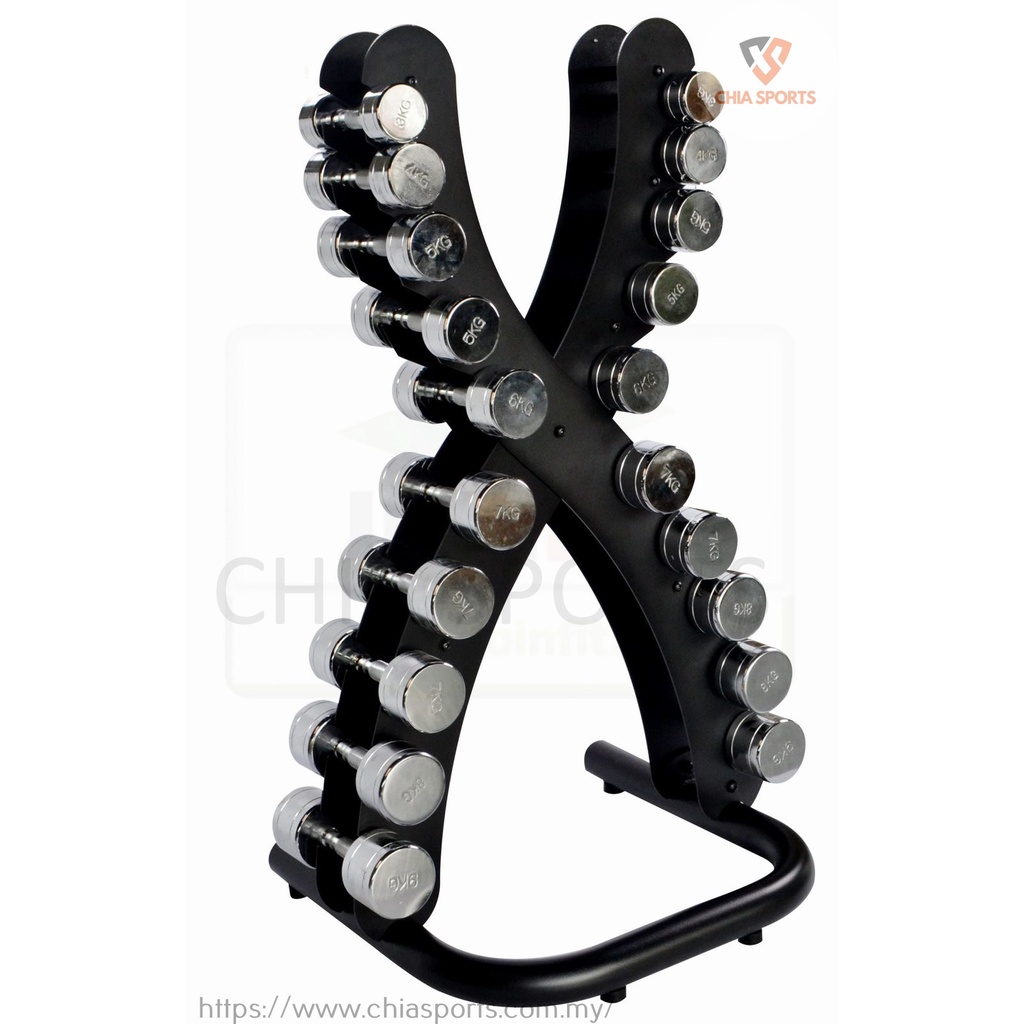 Steel Chrome Dumbbells Set & Dumbbell Rack Multilevel Weight Storage 1 ...