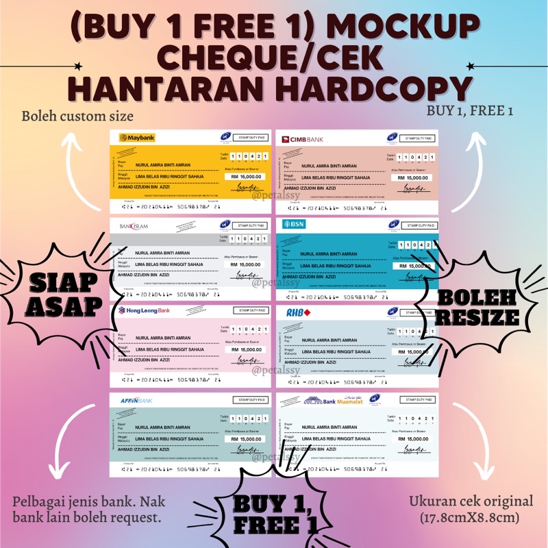 [BUY 1, FREE 1] MOCKUP CHEQUE HARDCOPY PRINT UNTUK HANTARAN / HADIAH / TUNANG ETC (CEK HANTARAN ...