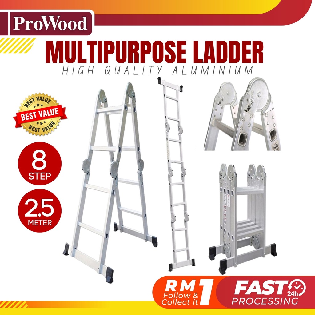 8 Step 2.5m Multipurpose Ladder Step Ladder Foldable Ladder Tangga ...