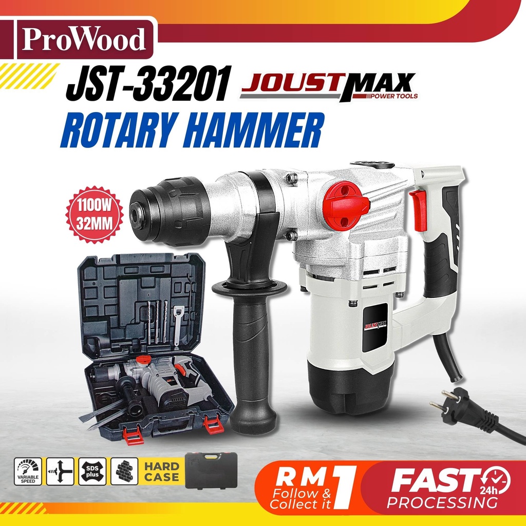 JOUSTMAX JST-33201 Rotary Hammer 1100W 32MM Impact Drill Set Impact ...
