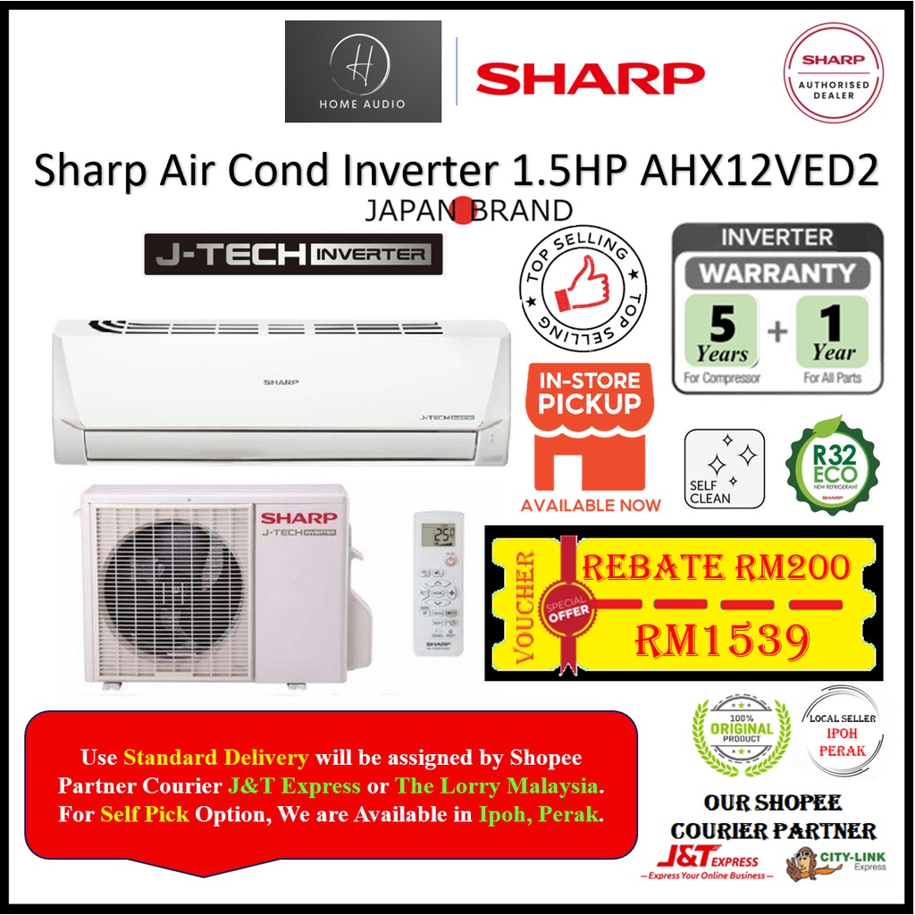 Sharp Air Cond Inverter 1.5HP R32 J-Tech Inverter Air Conditioner ...