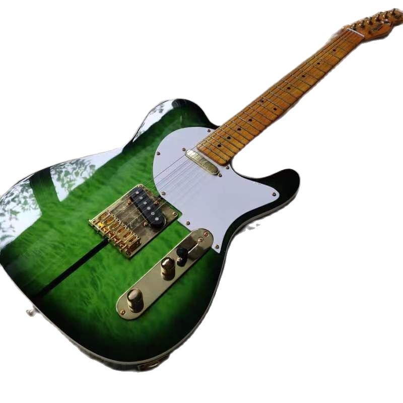 Neck Thru Body Fender Telecaster Electric Guitar Green Quilted Maple ...