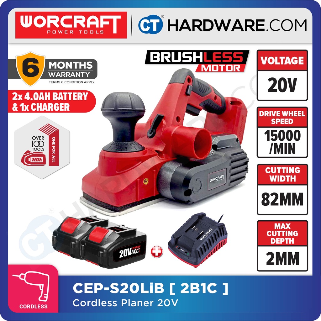 WORCRAFT CEP-S20LiB CORDLESS BRUSHLESS PLANER 20V | 15000 RPM | 82MM x 2MM [ CEPS20LIB ] [ ONE ...