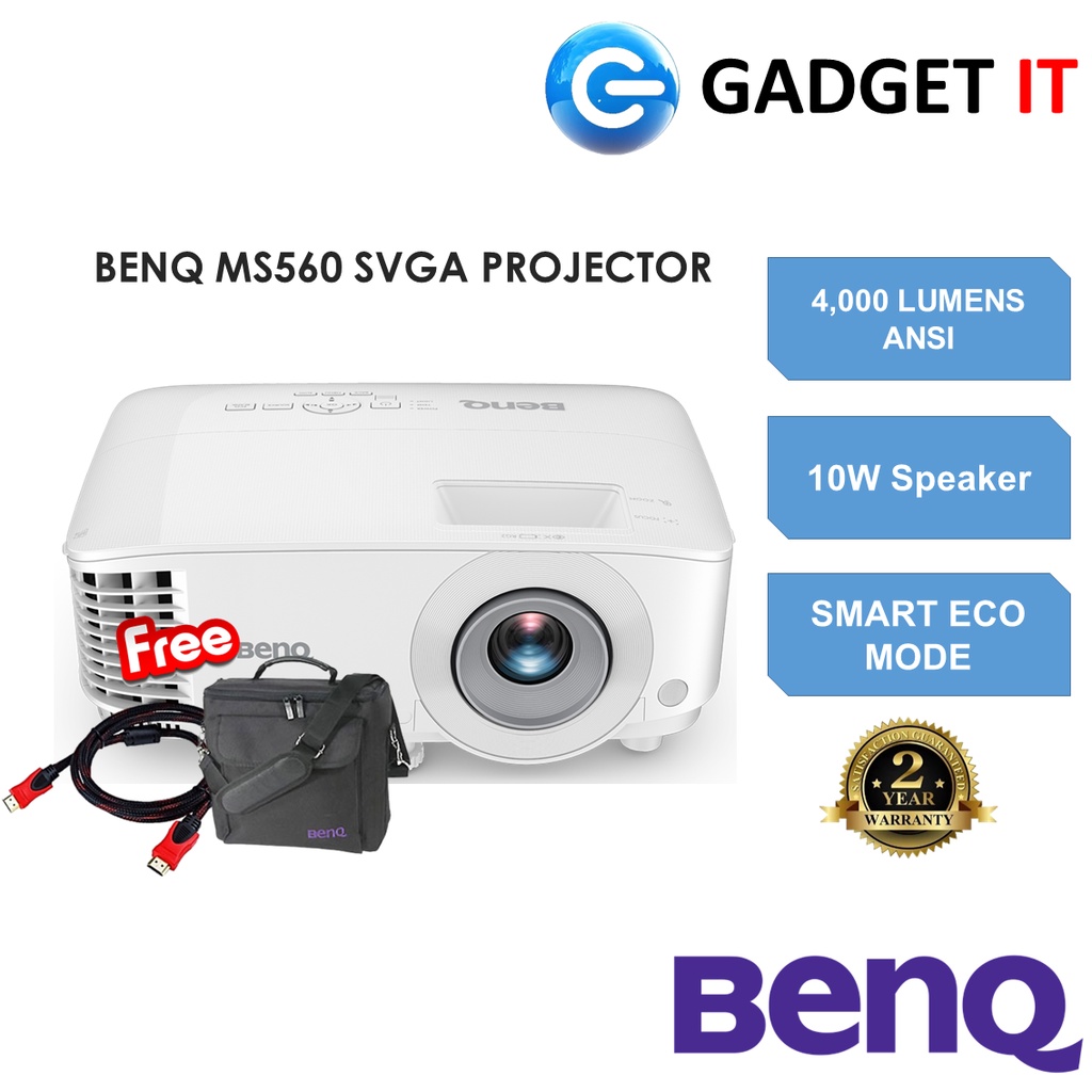 BENQ MS560 SVGA BUSINESS PROJECTOR, 4,000 LUMENS / 20,000:1 HIGH ...