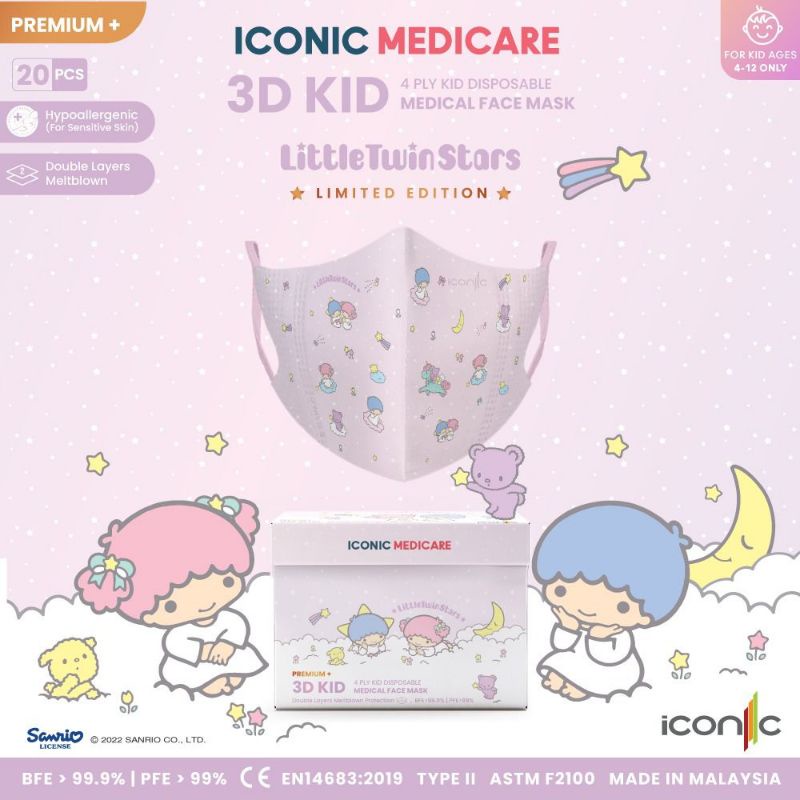 ICONIC MEDICARE [3D KID 4-12YRS] LITTLE TWIN STARS 4 PLY MEDICAL MASK ...