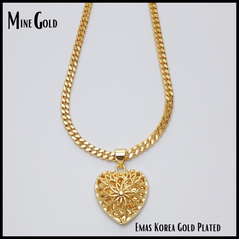 Rantai Leher Loket Emas Korea 24K Rantai Leher dan Loket Women Necklace Pendant Gold Plated ...