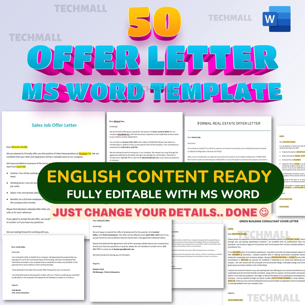 50 Offer Letter Microsoft Word Template | Ready english content ...