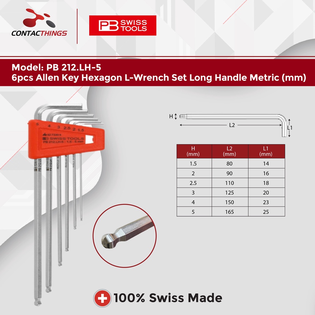 PB SWISS TOOLS 6pcs Allen Key Hexagon L-Wrench Set Long Handle Metric (mm) PB 212.LH-5 | Shopee ...