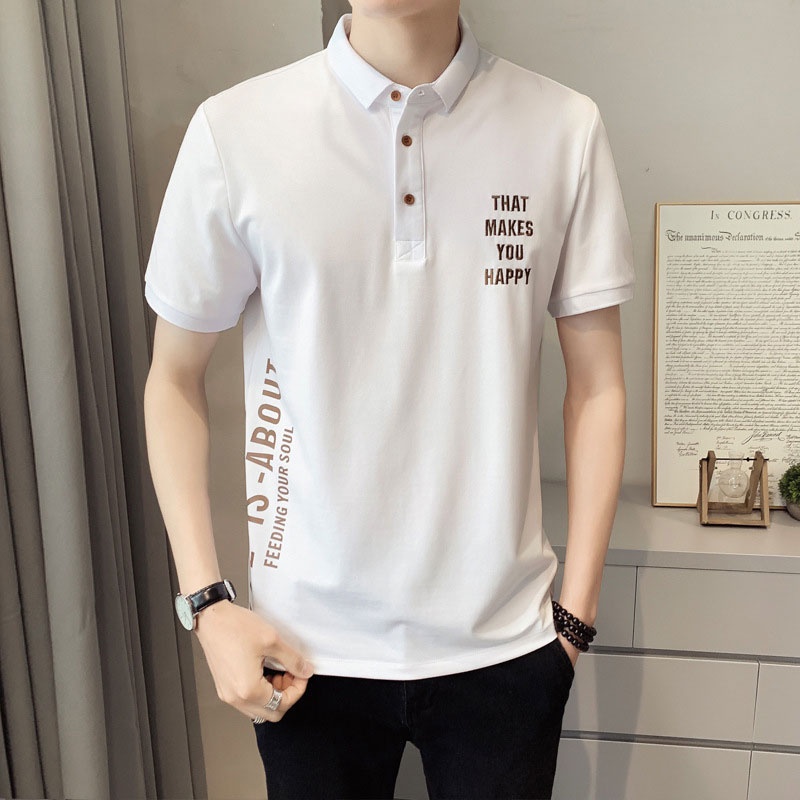 Men's Short Sleeved Korean Polo Shirt Summer Lapel T-shirt Trend Polo ...