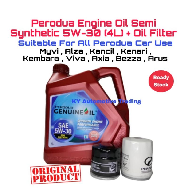 PERODUA 5W-30 Semi Synthetic Engine Oil 4L + Oil Filter For MYVI ATIVA ...