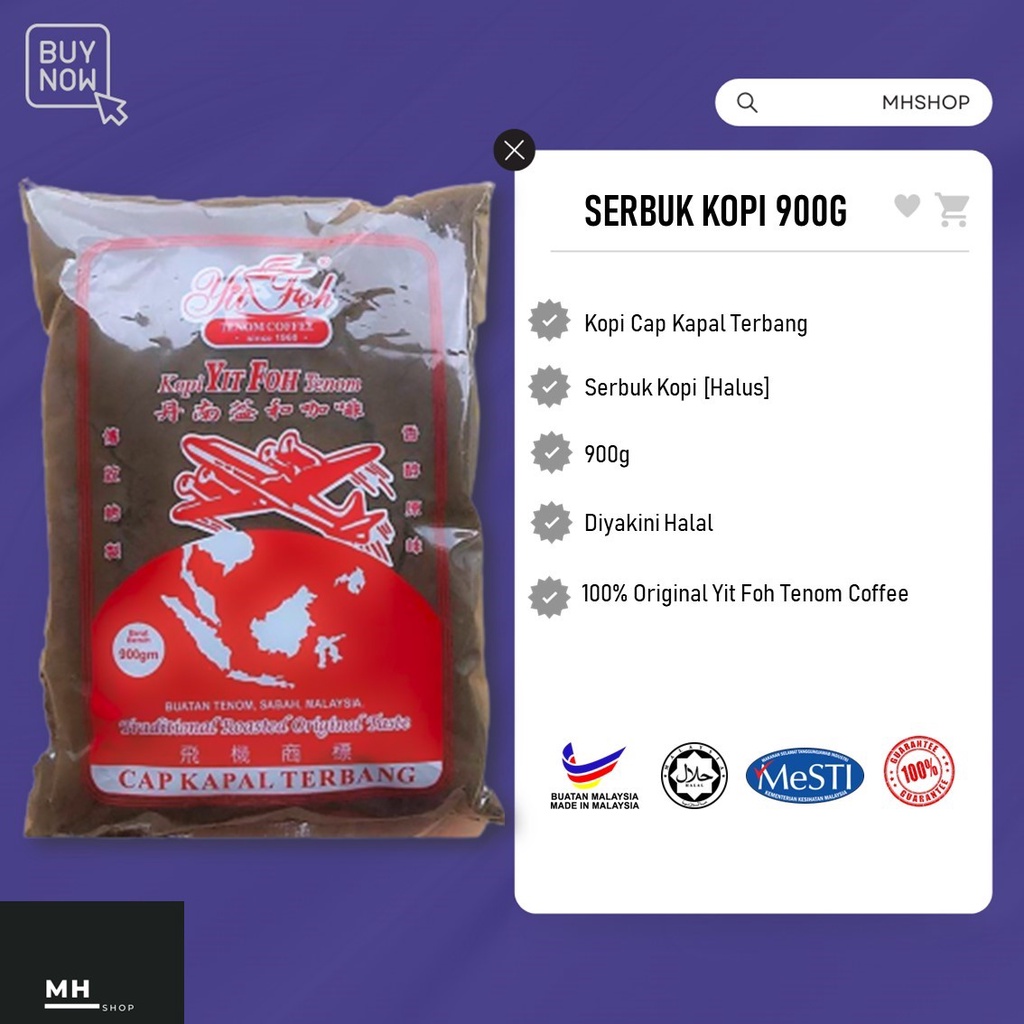 900g | Tenom Coffee | Serbuk Kopi Cap Kapal Terbang | Yit Foh Tenom ...