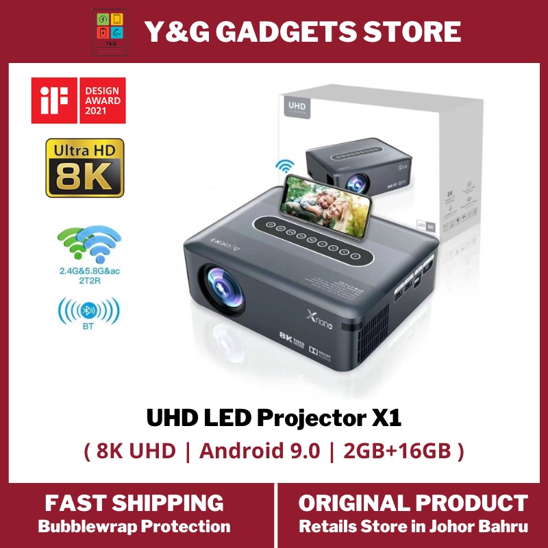 UHD LED Projector X1 | 2GB + 16GB ROM | Dual band Wifi | Android 9 ...