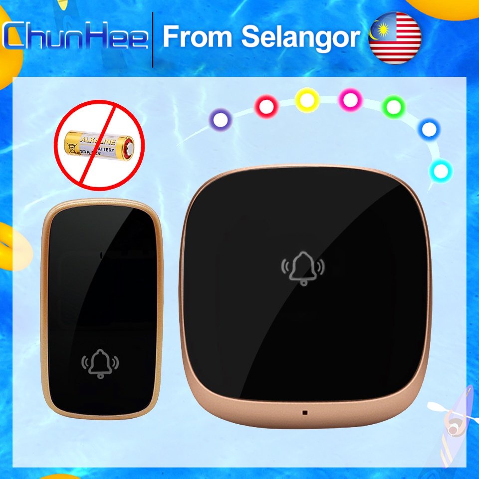 Chunhee Door Bell Wireless Loceng Rumah Self Powered Doorbell No Battery 36 Tones 4 Volumes 1 ...