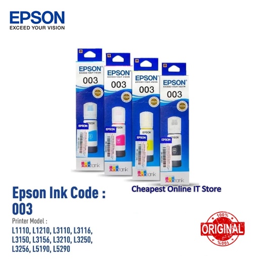 {Original} Epson T003 Refill Ink Series 65ML (Black, Cyan, Magenta ...