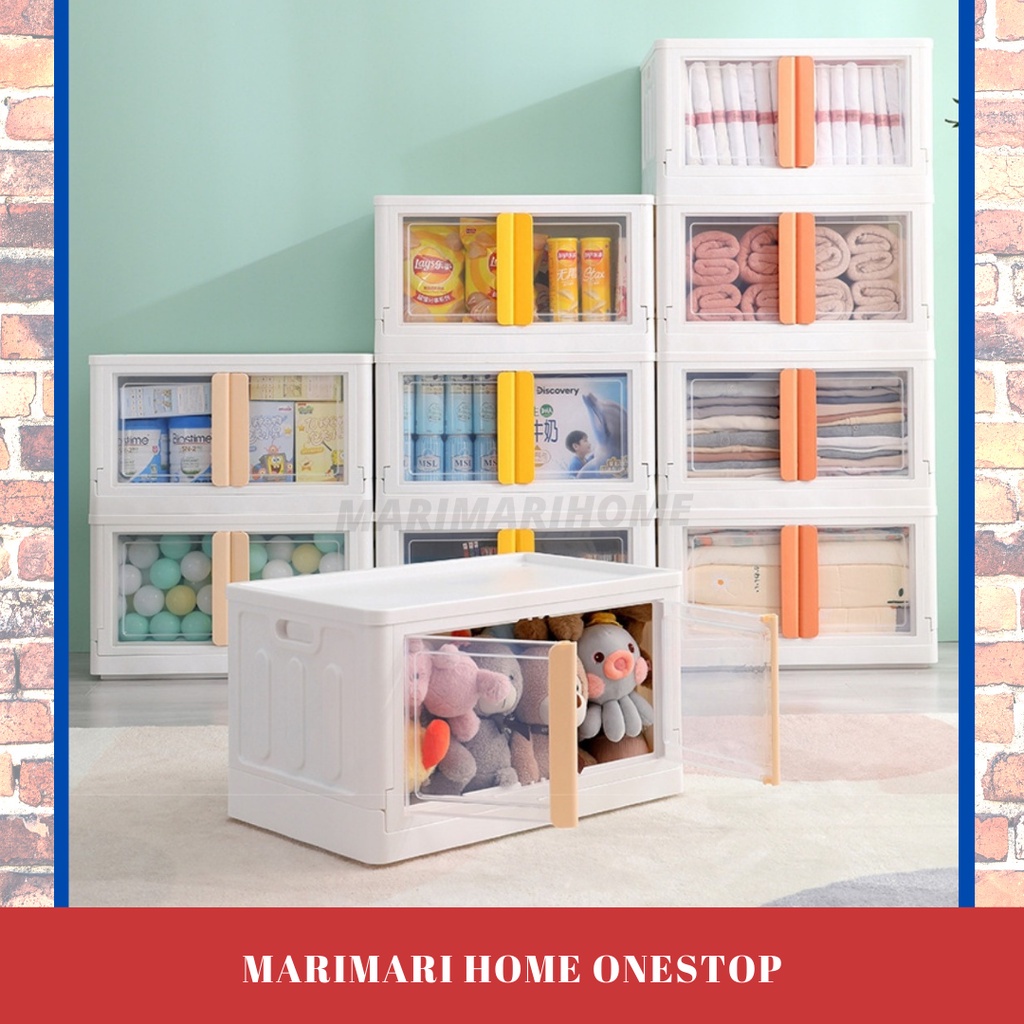 Stackable Two Open Doors Storage Box Foldable Storage Cabinet 32L Rack ...