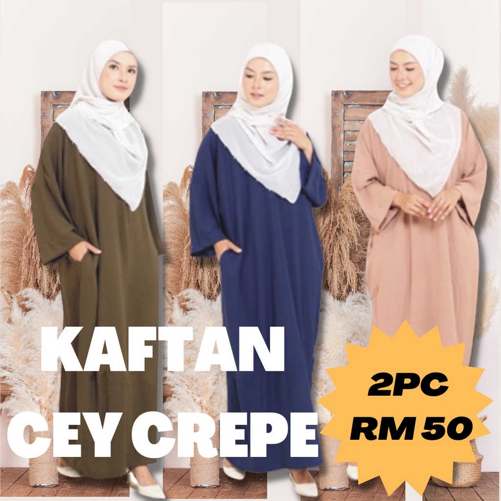 kaftan Dress Muslimah Baju Raya 2023 CEY CREPE Ready Stock | Shopee ...