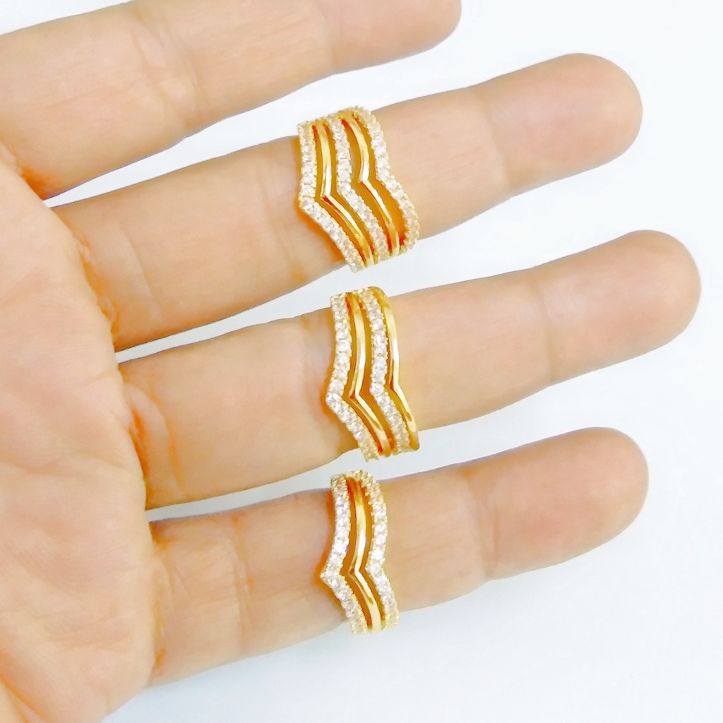 3 Types of V Shape Faux Zircon Paved 24K Gold Plated Ring ( 3-Layer 4 ... 3 Types of V Shape Faux Zircon Paved 24K Gold Plated Ring ( 3-Layer 4 ...