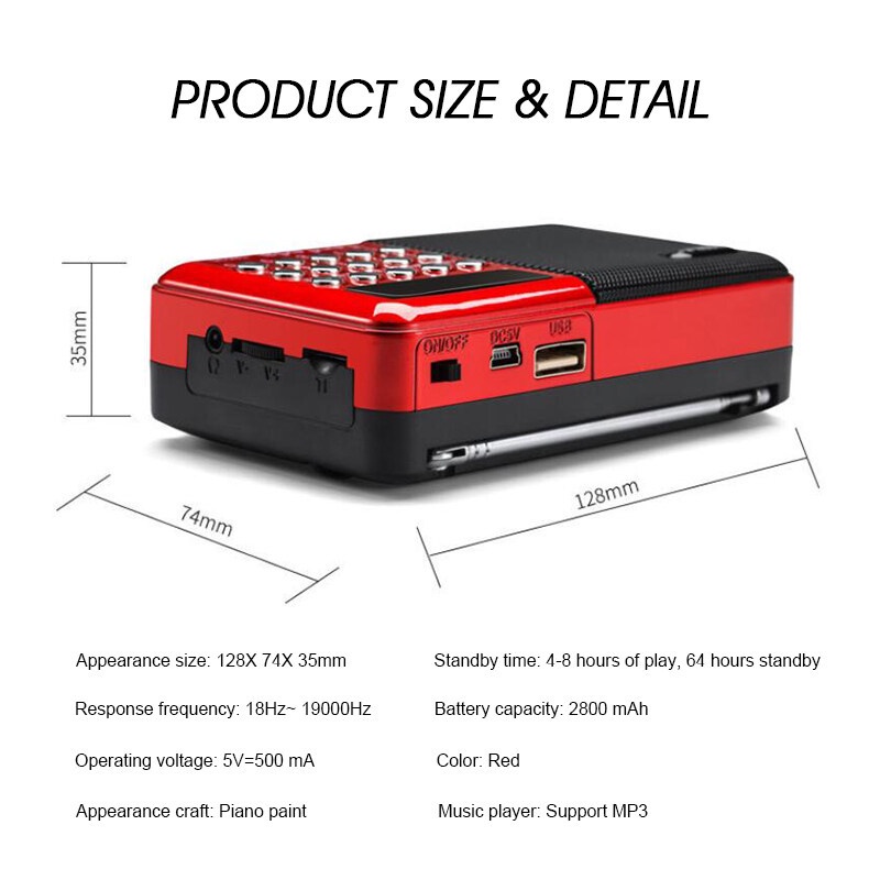 Pembesar Suara Radio Pegang Tangan JOC USB Boleh Dicas semula dan Slot ...