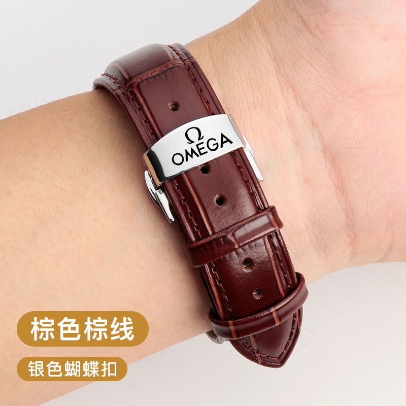Omega Watch Strap Genuine Leather Original Butterfly Flying First Layer ...
