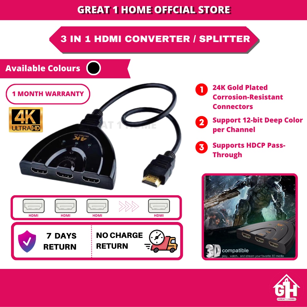 HDMI 2.0 Switcher With Warranty 4K Hdmi Switch HDMI Splitter Adapter ...