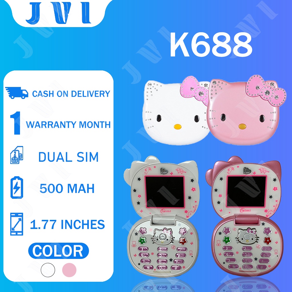 Unlocked Mini Hello Kitty Girl Phone K688 Quad Band Flip Cartoon Mobile Phone Kids Children Mini ...