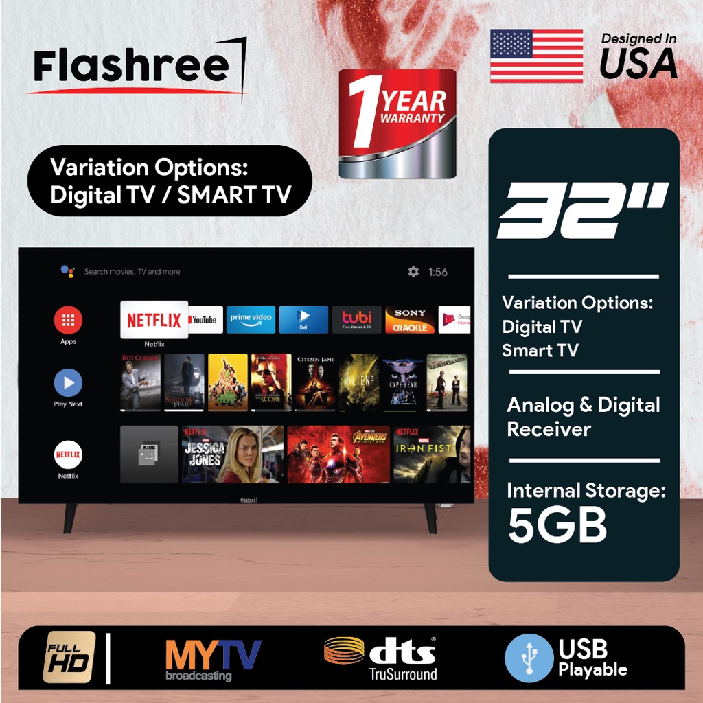 Flashree Smart TV 32 Inch android LED Digital Smart TV 32" Full HD Slim ...