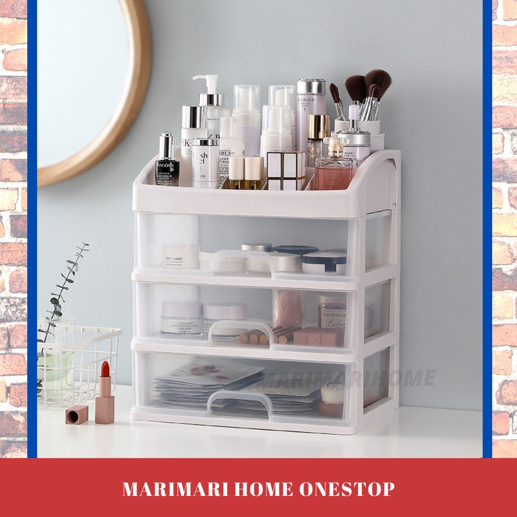 3 Tier Cosmetic Box with Drawer Cosmetic Storage Makeup Organizer ...