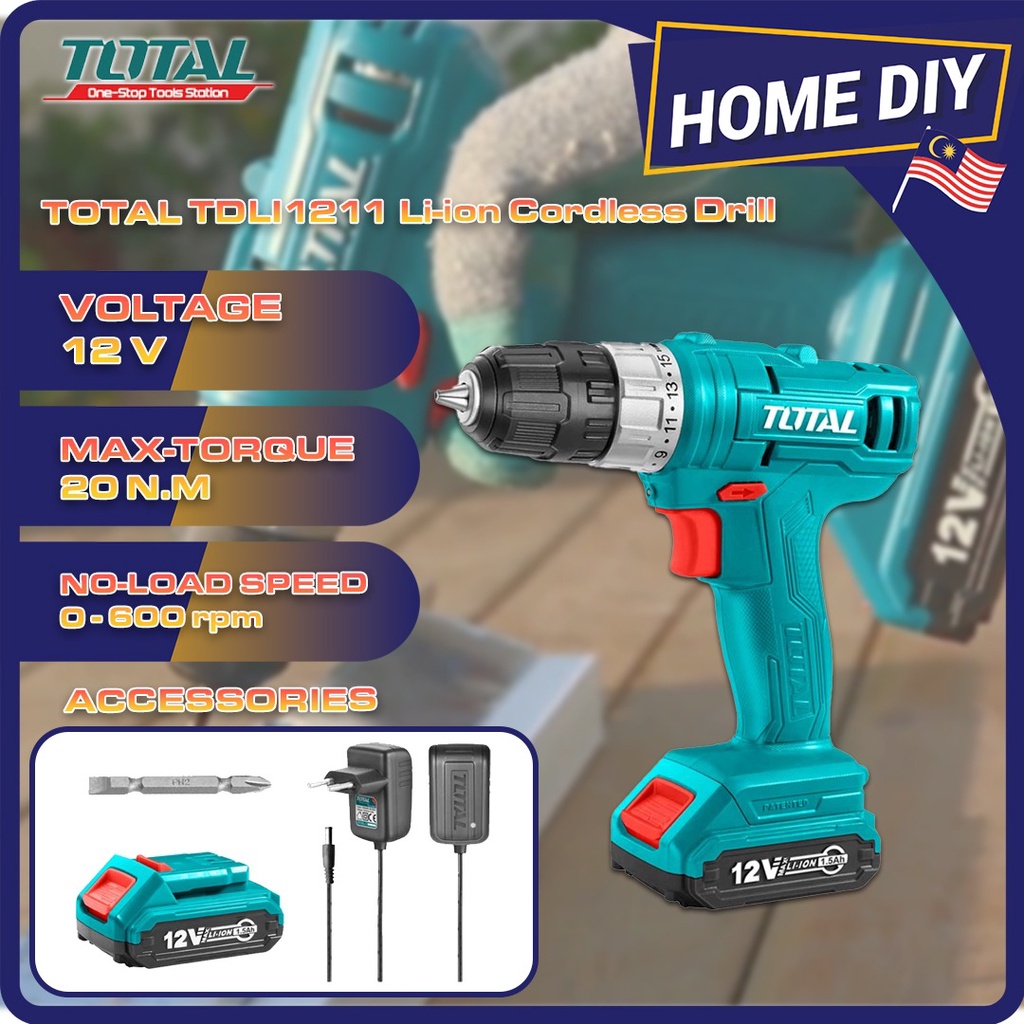 Total TDLI1211 12V Li-ion Cordless Drill Mesin Gerudi Wood Drill ...