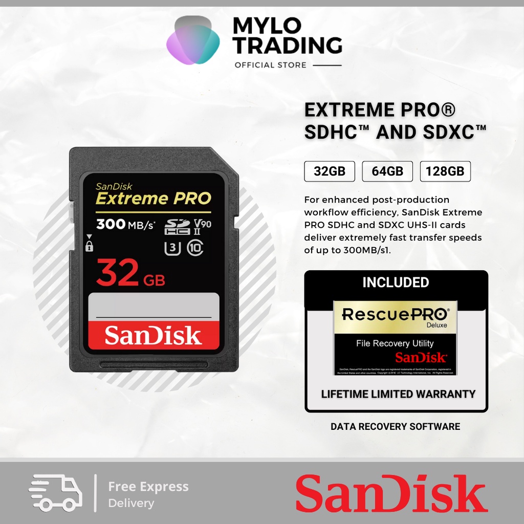 SanDisk Extreme Pro 300MB/S SD Card ( 32GB / 64GB / 128GB ) SDSDXDK | Shopee Malaysia