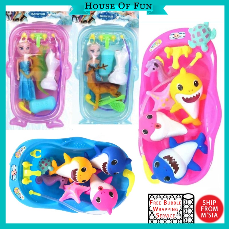 Frozen And Baby Shark Bathtub With Baby Shark Family Bath Toy Set ...