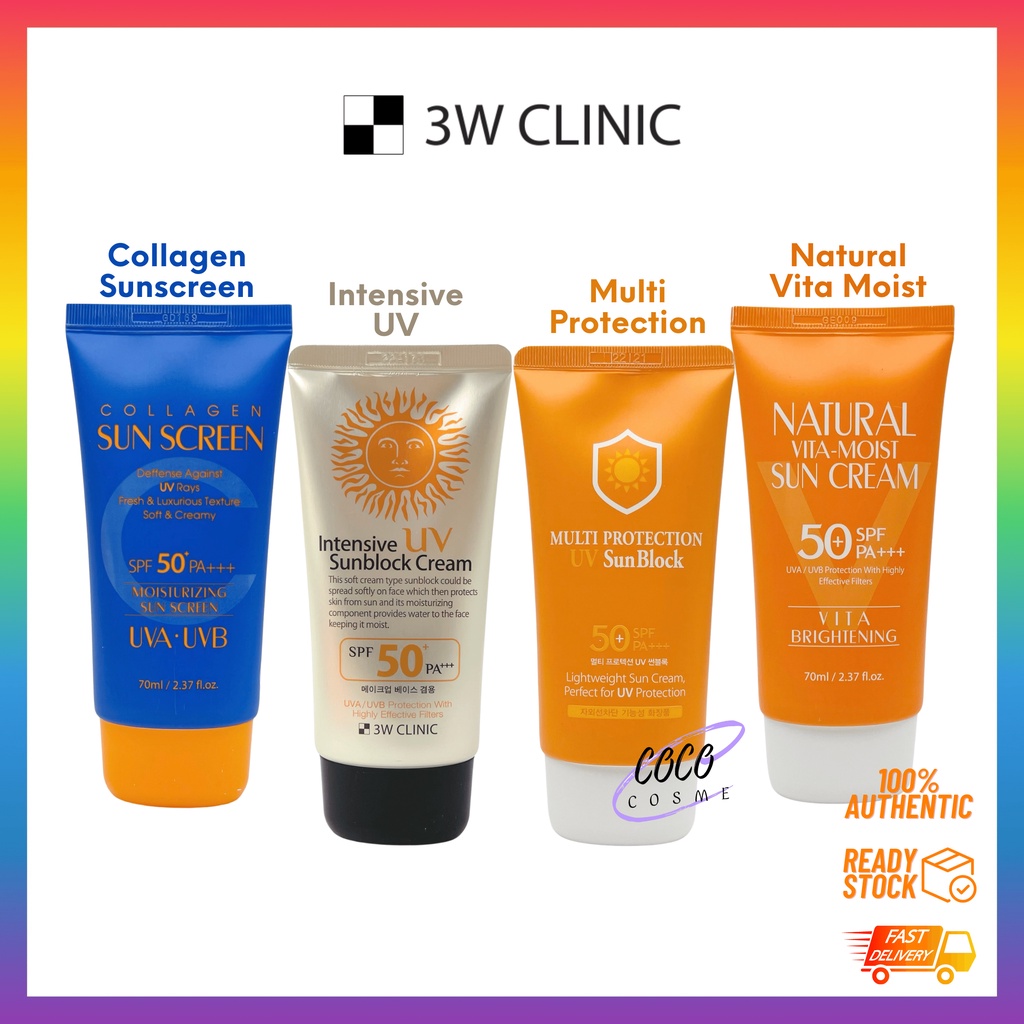 3W Clinic Intensive UV Sun Block Cream | Collagen Sunscreen | Natural ...