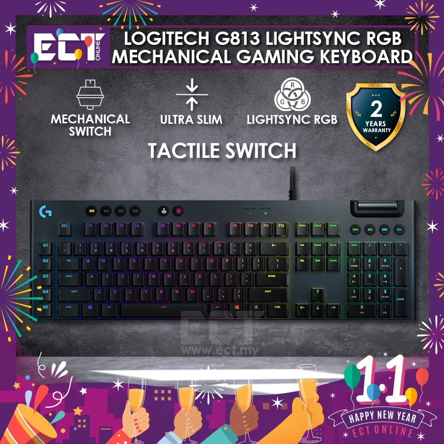 Logitech G813 LIGHTSYNC RGB Mechanical Gaming Keyboard - Tactile ...