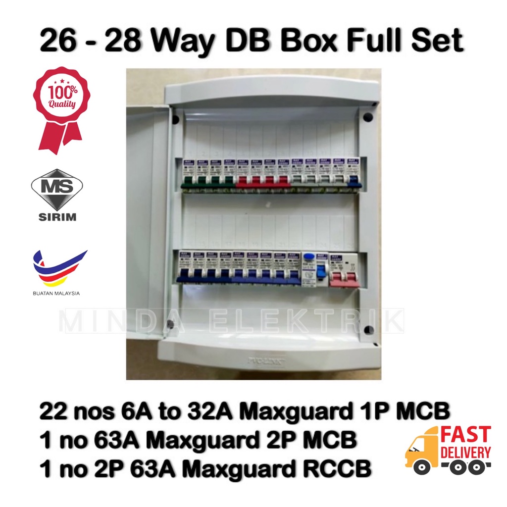 DB Box 26 - 28 way 63A (Full Set) Maxguard 1P MCB 6A -32A Distribution ...
